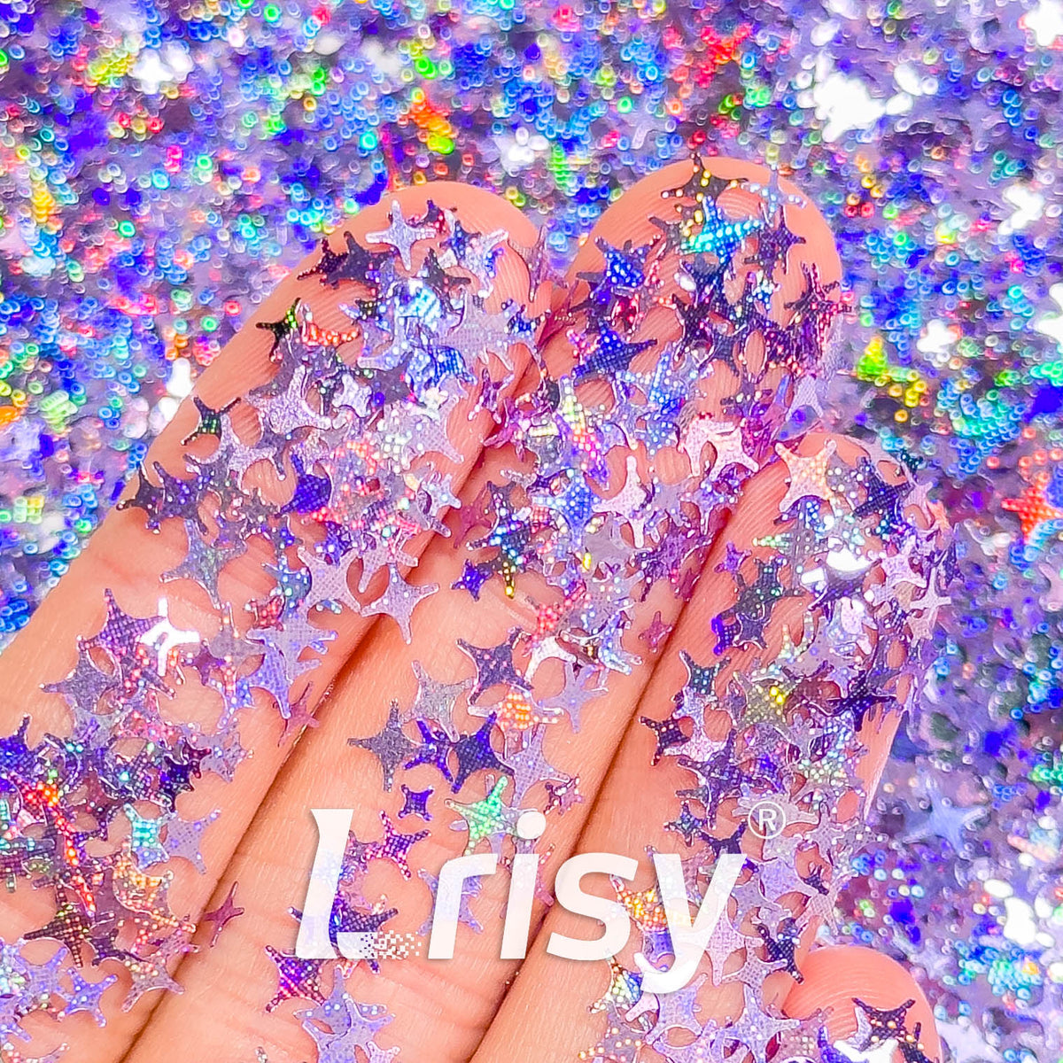 3/4/5mm Four Pointed Star Mixed Starlight Holographic Purple Glitter 1