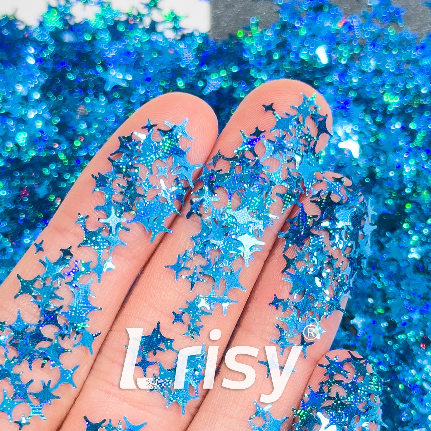 3/4/5mm Four Pointed Star Mixed Starlight Holographic Sky Blue Glitter