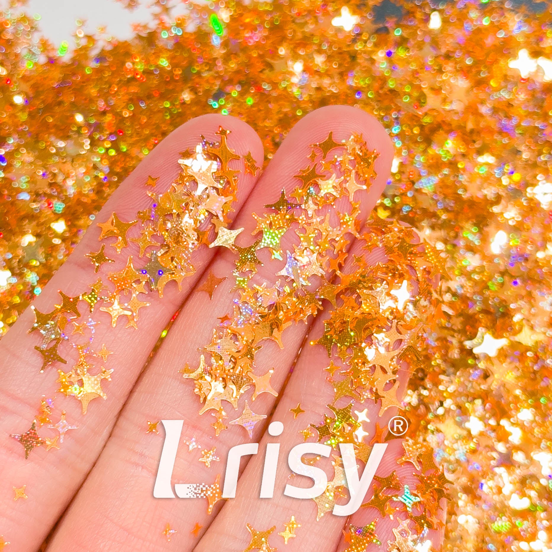 3/4/5mm Four Pointed Star Mixed Starlight Holographic Gold Glitter 126