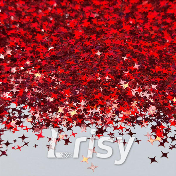 3/4/5mm Mixed Four Pointed Star Shapes Laser Red Glitter LB0300