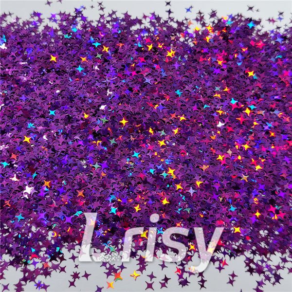 3/4/5mm Mixed Four Pointed Star Shapes Laser Purple Glitter LB0800