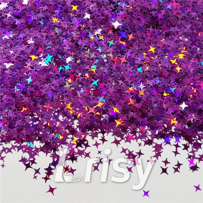 3/4/5mm Mixed Four Pointed Star Shapes Laser Purple Glitter LB0800