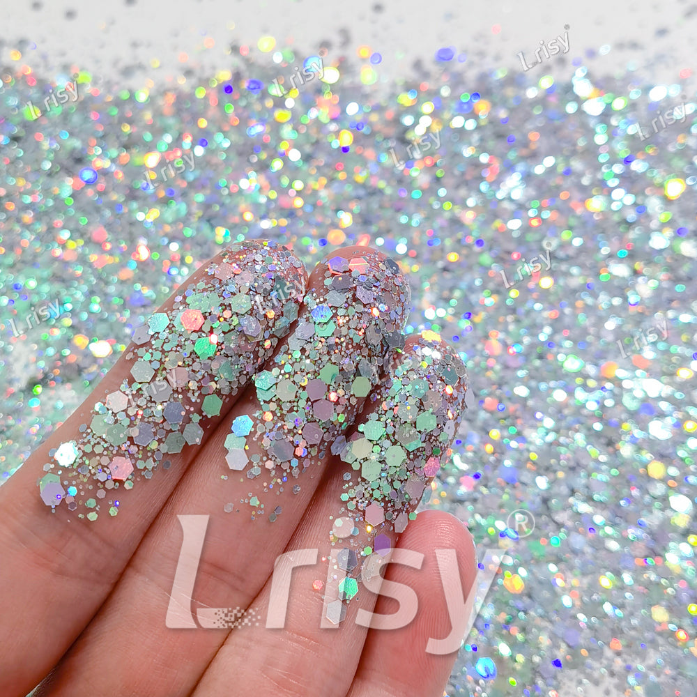 General Mixed Silver To Green Color Shift Solvent Resistant Glitter S-