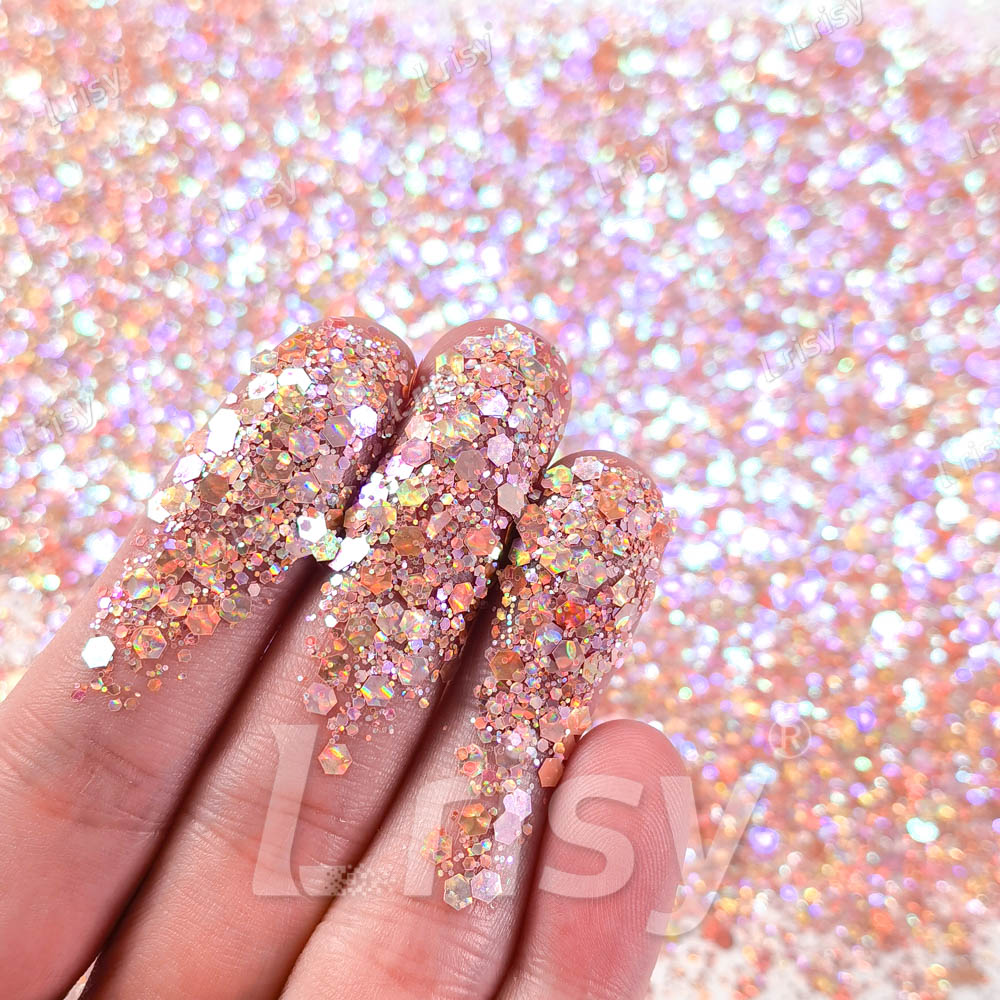 Fine & Chunky Mixed Holographic & Color Shift Apricot Gold Glitter LAD