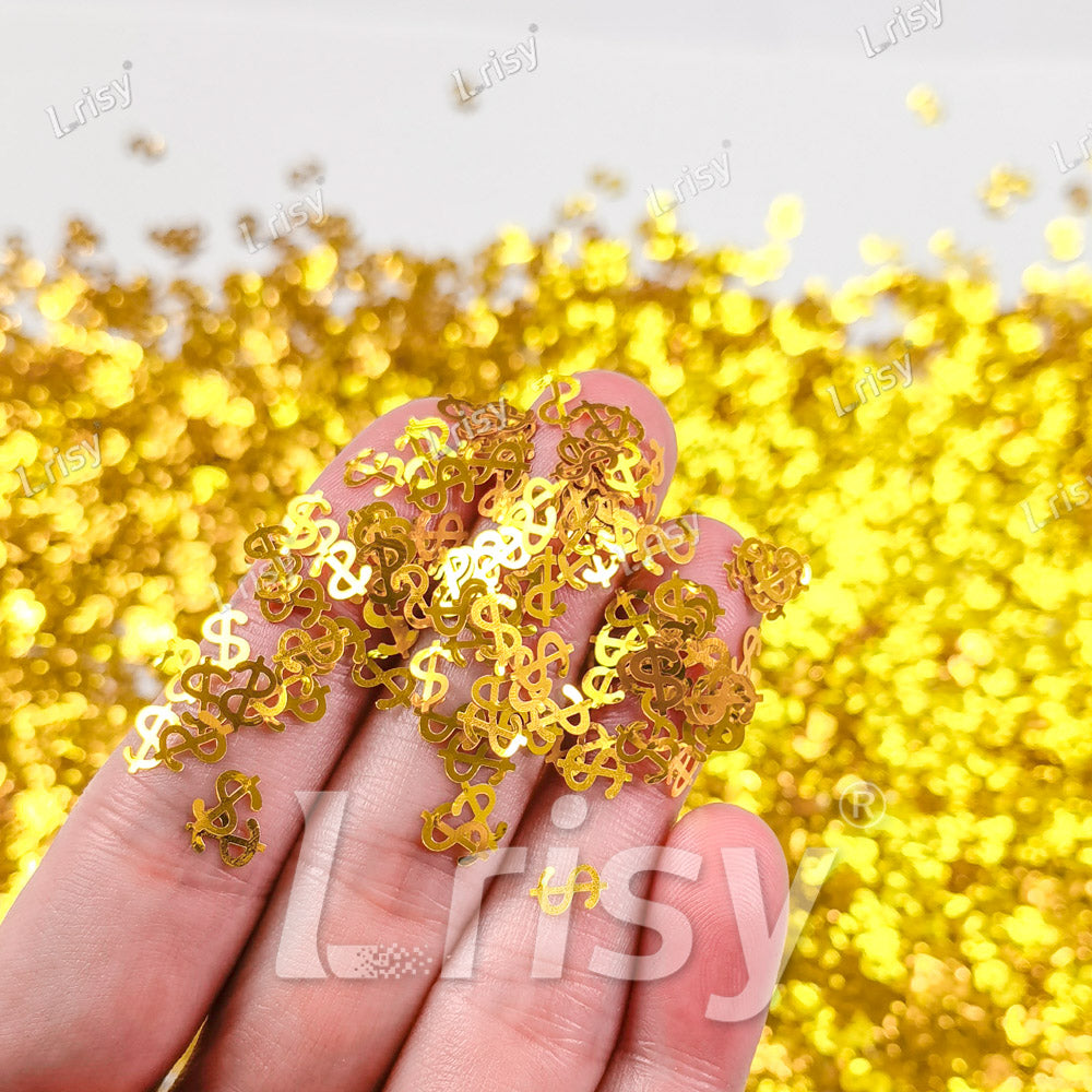7mm Dollar Sign Shaped Golden Solid Color High Brightness Glitter B022